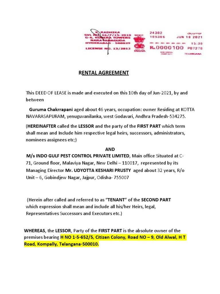 Rental Agreement Scanned | PDF | Lease | Real Property Law