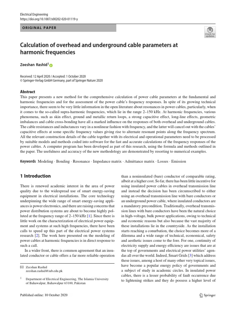 Calculation of Overhead and Underground Cable Parameters at Harmonic ...