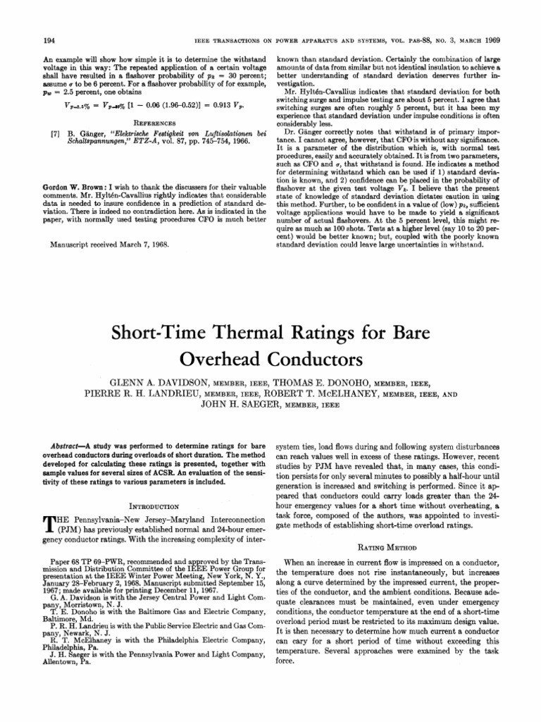 Short-Time Thermal Ratings For Bare Overhead Conductors | PDF | Heat ...