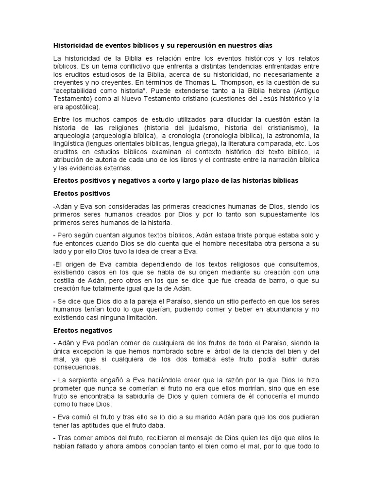 Historicidad de Eventos Bíblicos y Su Repercusión en Nuestros Días ...