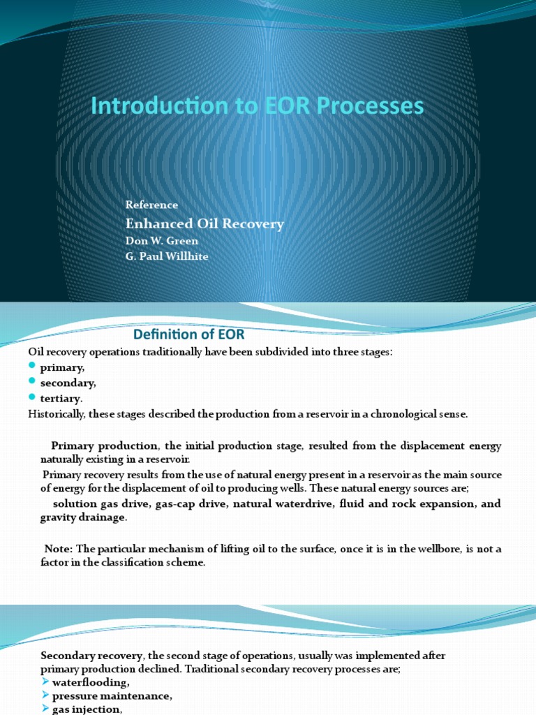 Introduction To EOR Processes: Enhanced Oil Recovery | PDF | Enhanced ...