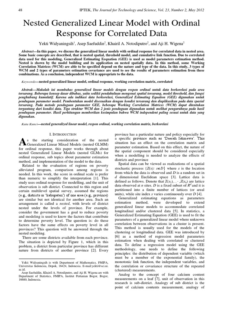 Nested Generalized Linear Model With Ordinal Response For Correlated ...