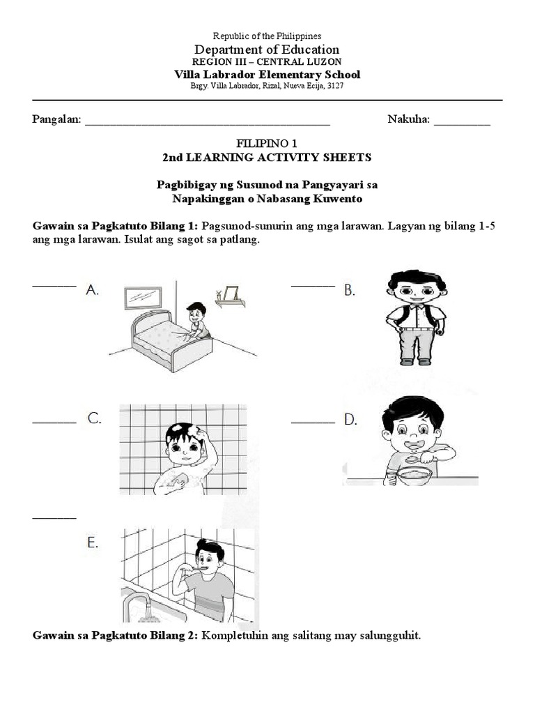 FILIPINO 1 Activity Sheet Q3 W2.a | PDF