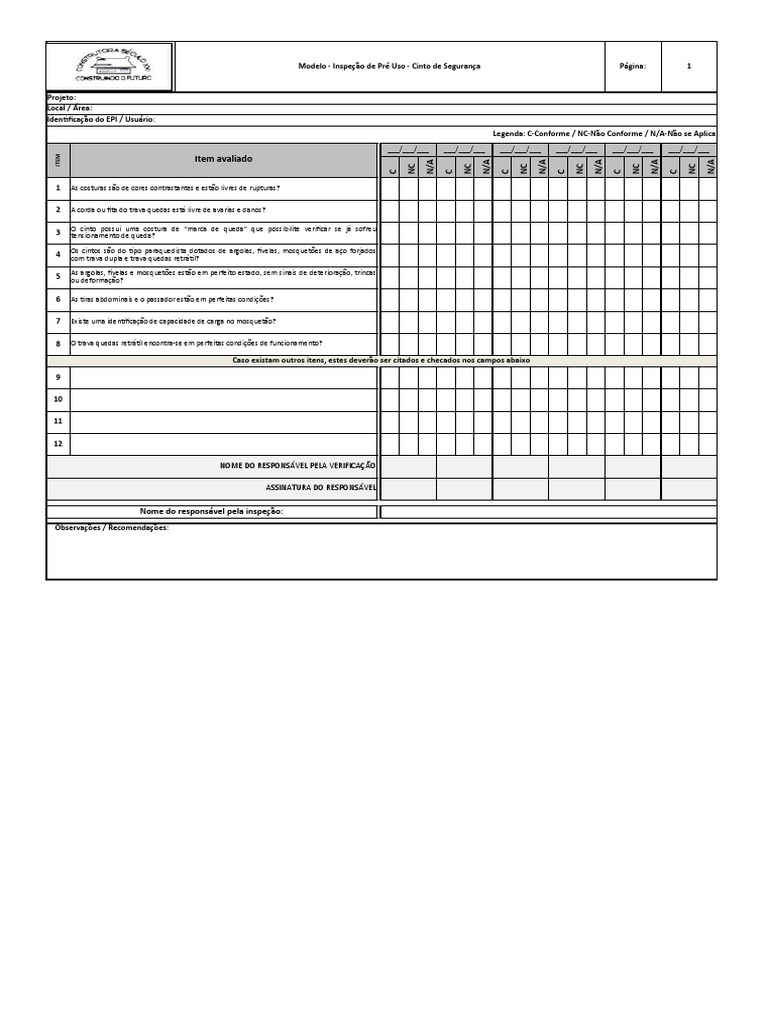 Check-List - Cinto de Segurança | PDF