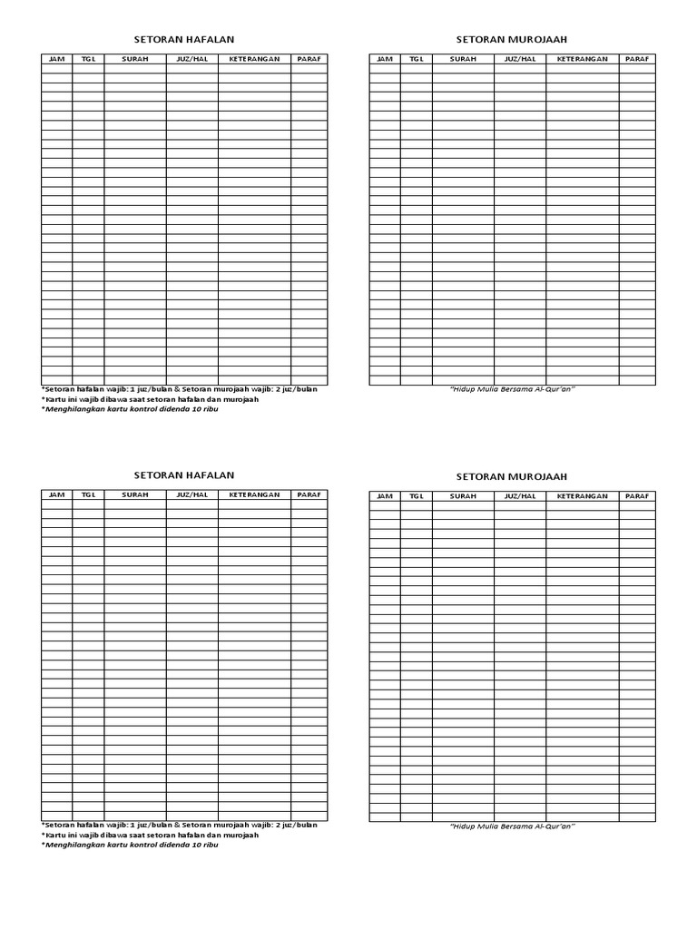 Contoh Kartu Kontrol Tahfidz | PDF