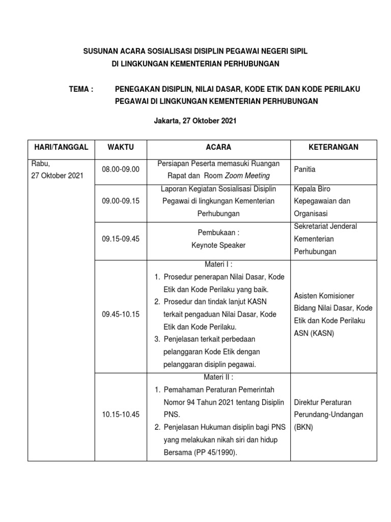 Rundown Acara Sosialisasi Disiplin Oke | PDF