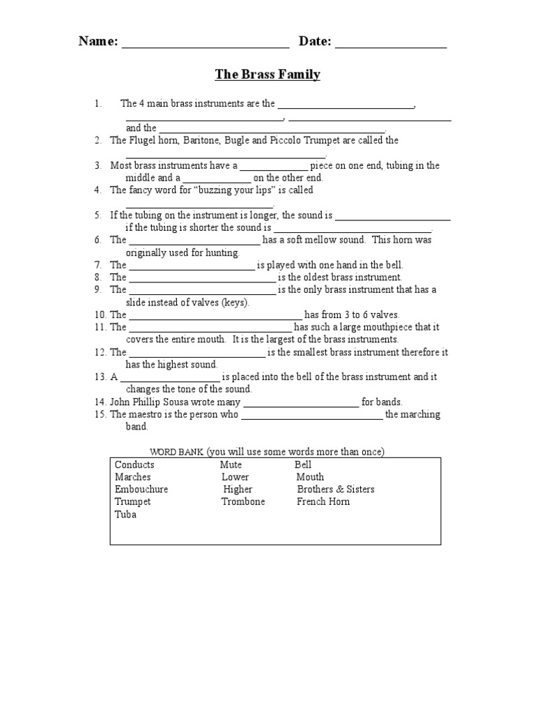 Brass Family Study Guide | PDF | Language Arts & Discipline