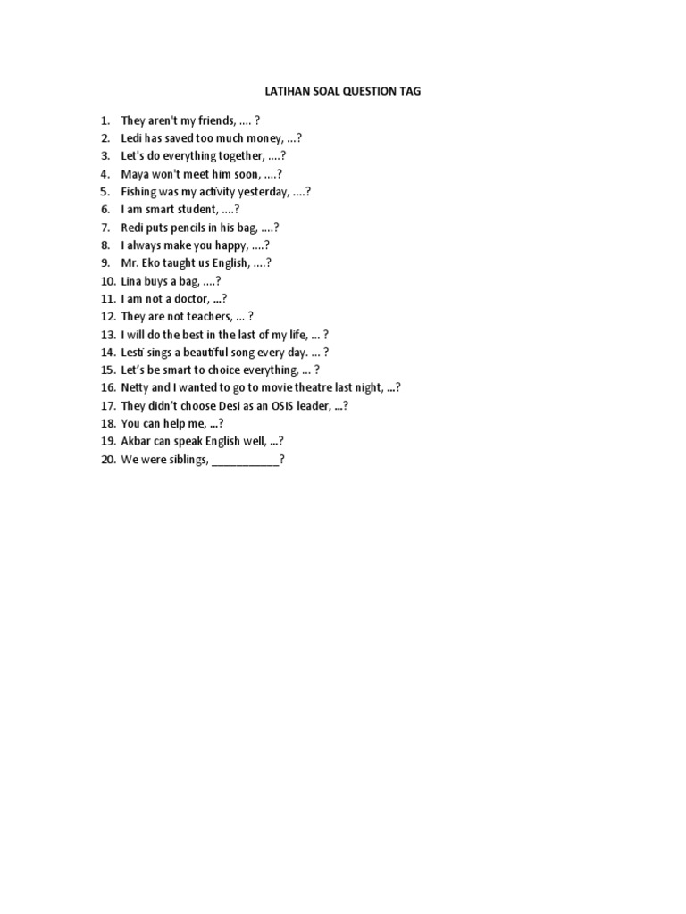 Latihan Soal Question Tag | PDF