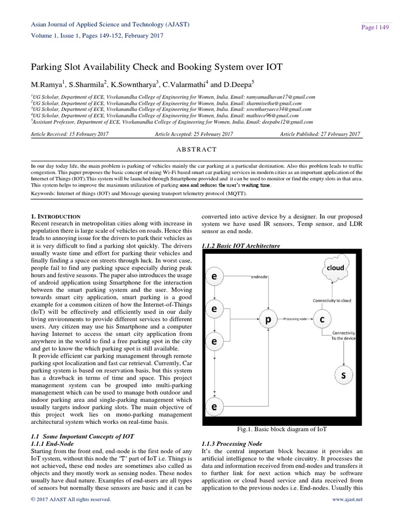 Parking Slot Availability Check and Booking System Over IOT | PDF ...
