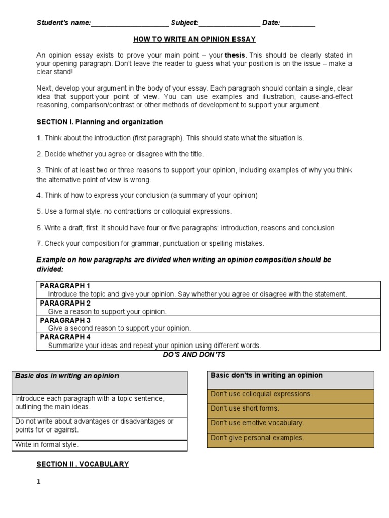 How To Write An Opinion Essay For XI Graders | PDF | Essays | Reason