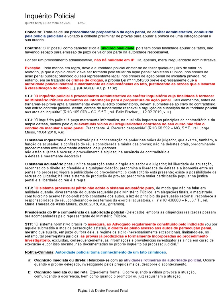 Inquérito Policial: conceito, características e procedimento | PDF ...