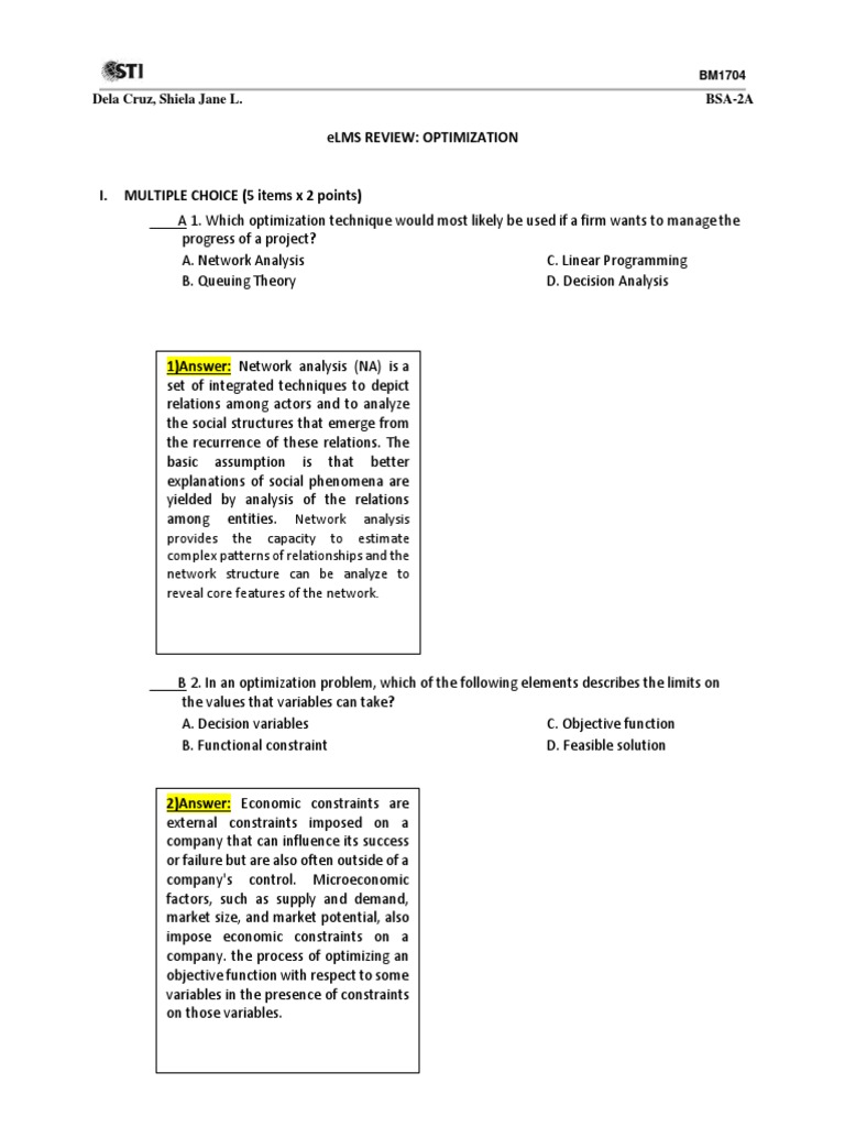 Act3 (Chapter3) Delq Cruz, Shiela Jane L (Bsa2a) | PDF | Mathematical Optimization | Marginal Cost