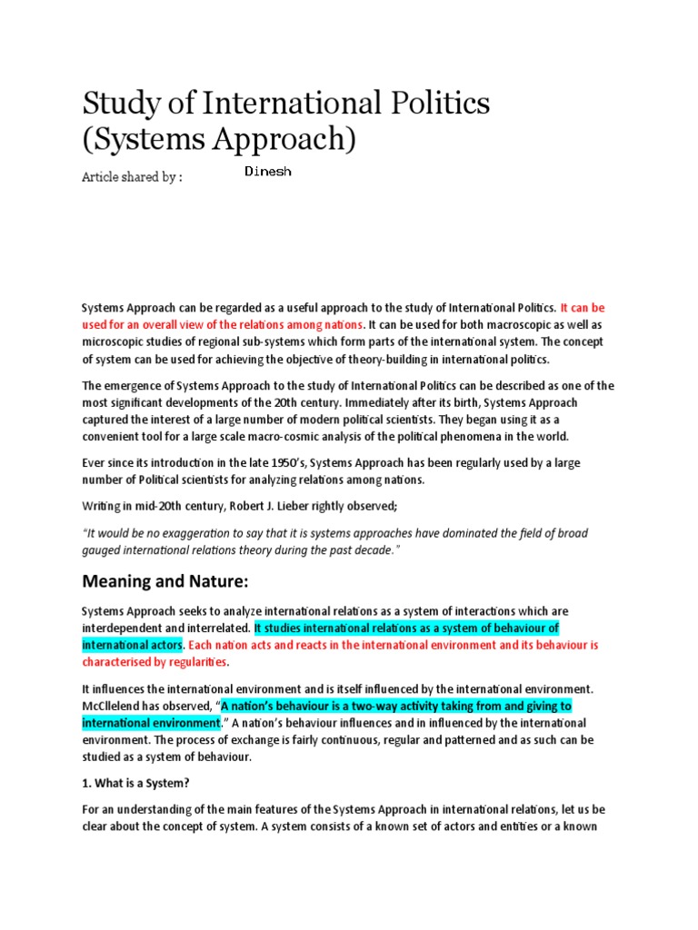Morton Kaplan's System Approach | PDF | Systems Theory | System