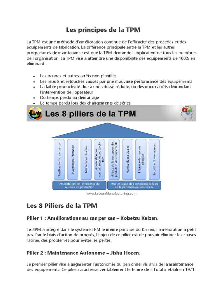 Les Principes de La TPM: Pilier 1: Améliorations Au Cas Par Cas ...