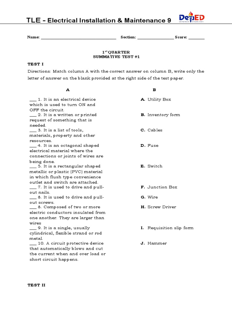 Summative Test EIM - G9 1 | PDF | Heat | Wire
