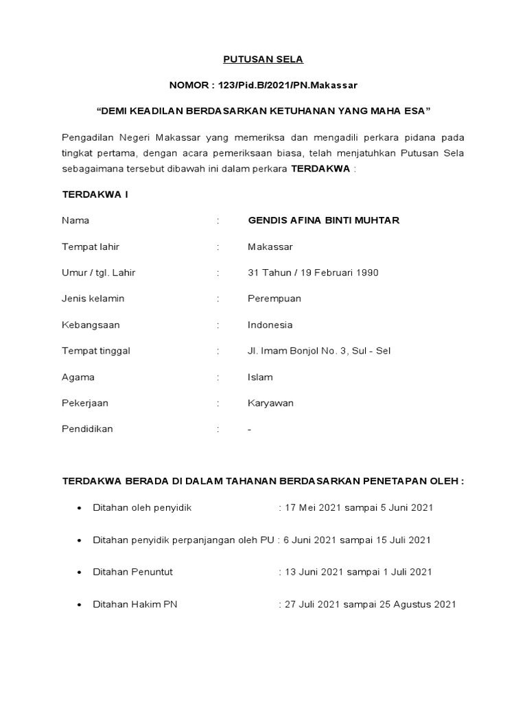 Contoh PUTUSAN SELA | PDF