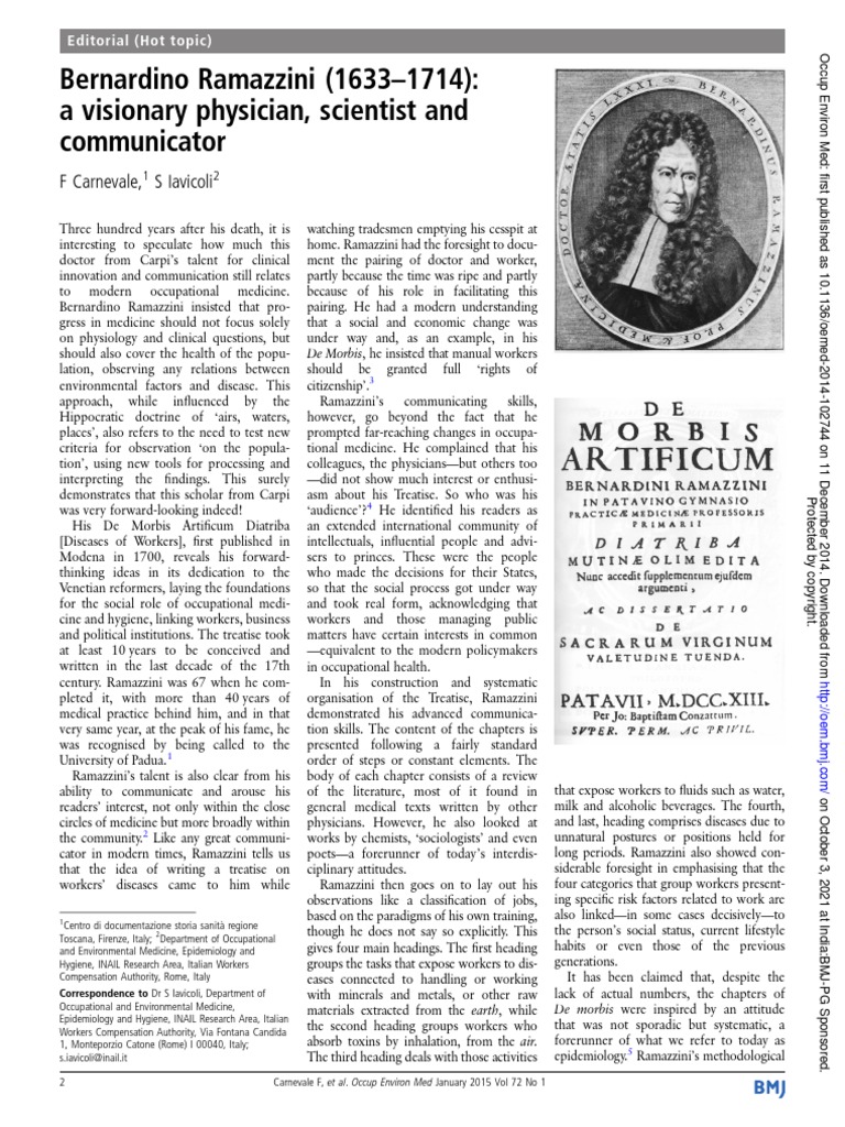 Bernardino Ramazzini (1633-1714) | PDF | Epidemiology | Health Sciences