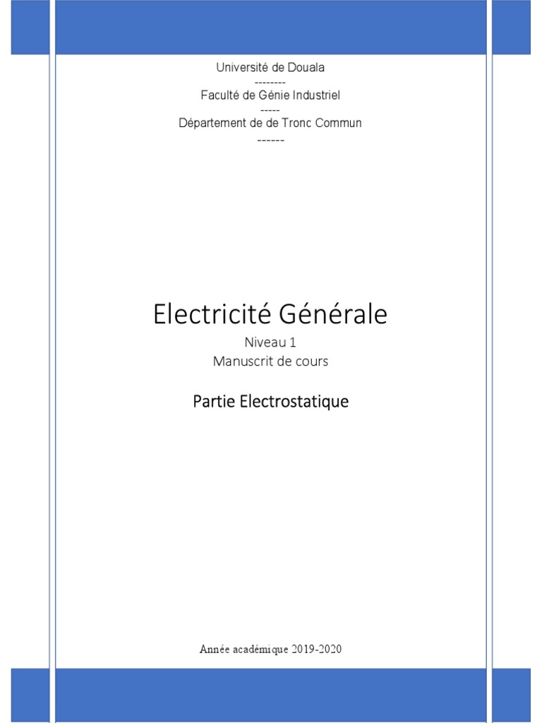 Cours Electricité Générale ELECTROSTATIQUE | PDF | Électricité ...