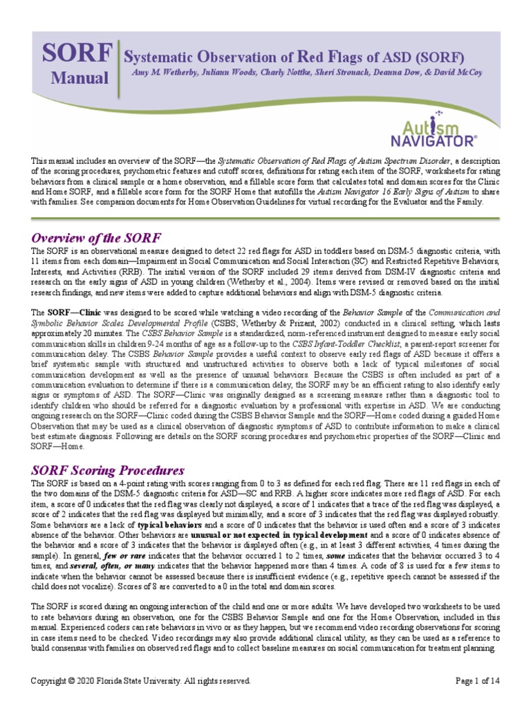 SORF Manual V1 | PDF | Autism Spectrum | Receiver Operating Characteristic