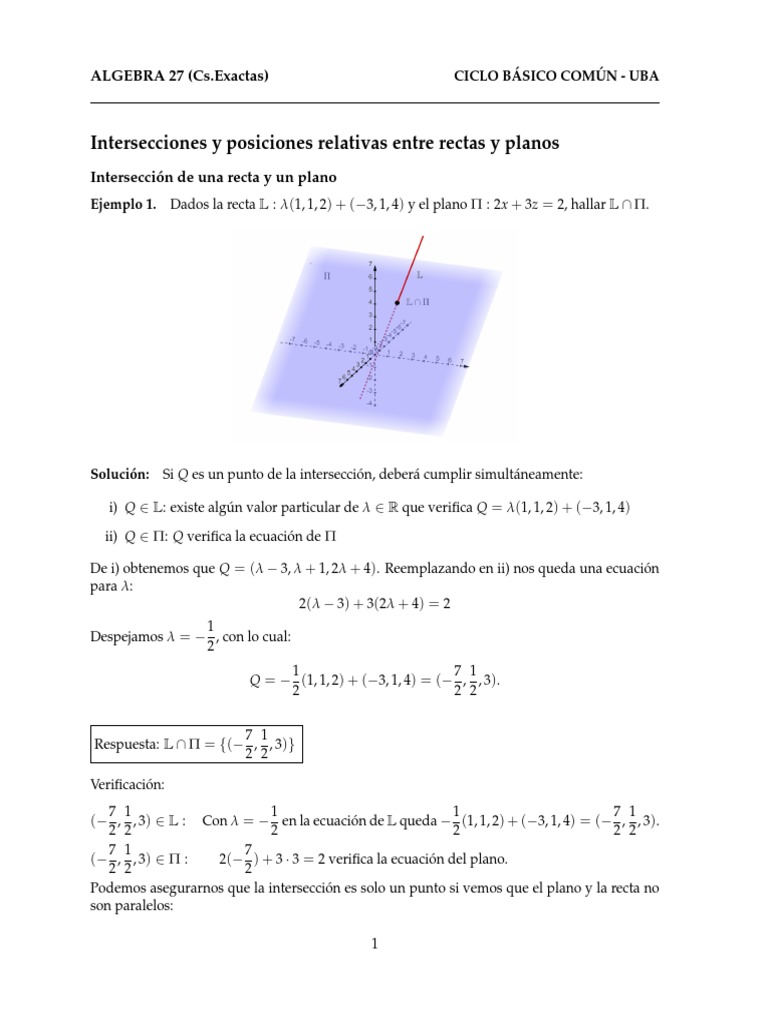 27 Intersecciones Planos Rectas | PDF | Geometria plana) | Ecuaciones