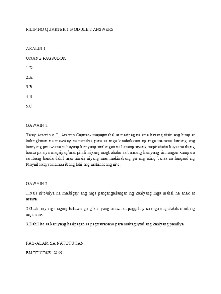 Filipino Quarter 1 Module 2 Answers | PDF