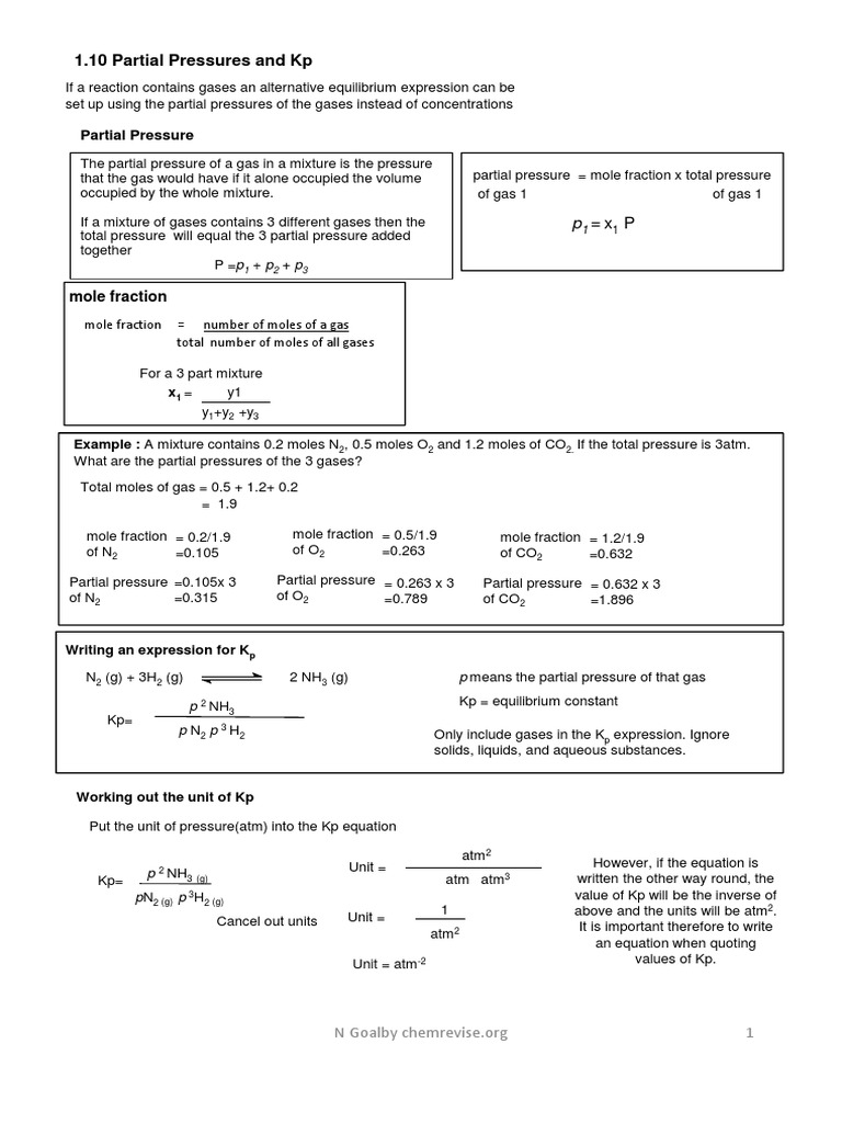 Kp and Partial Pressure in Equilibrium | PDF | Chemical Equilibrium | Gases