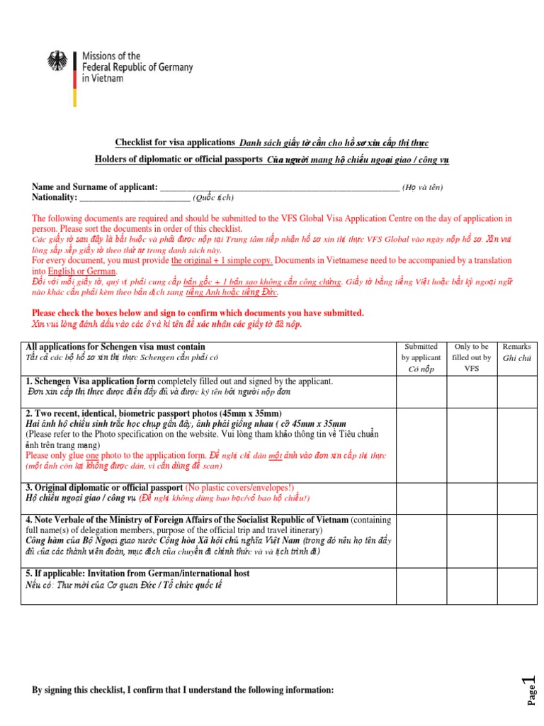 Checklist For Visa Applications Diplomatic Official | PDF
