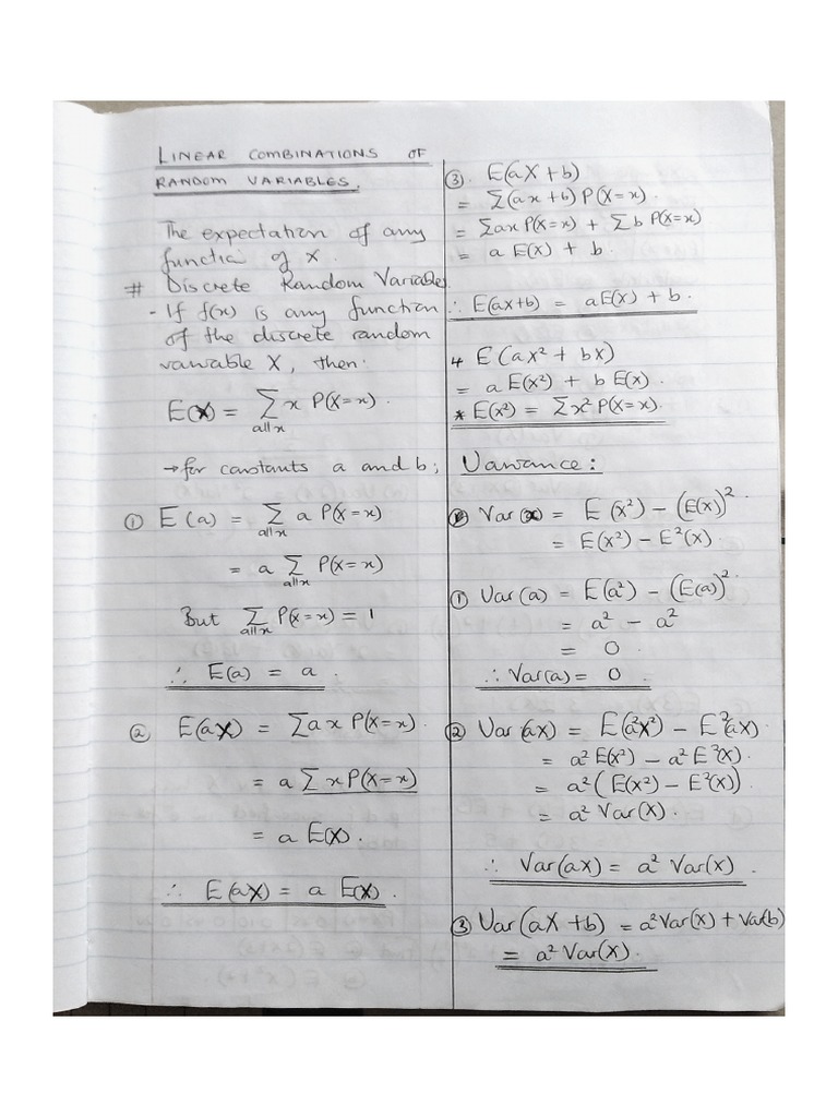 Linear Combinations of Random Variables | PDF