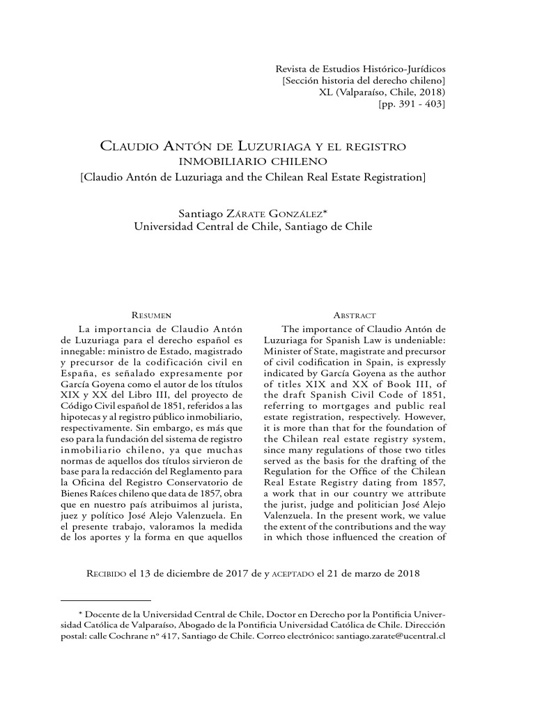 Claudio Ant N de Luzuriaga y El Registro Inmobiliario Chileno | PDF | Hipoteca Comercial ...