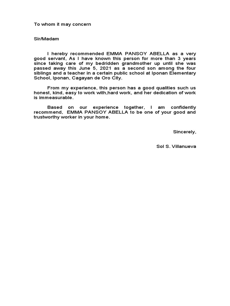 Recommendation Letter For Manang | PDF