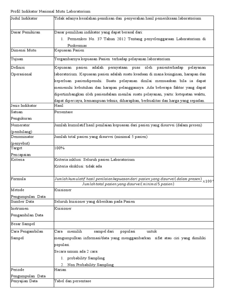 Profil Indikator Mutu UNIT LAB | PDF | Sains & Matematika