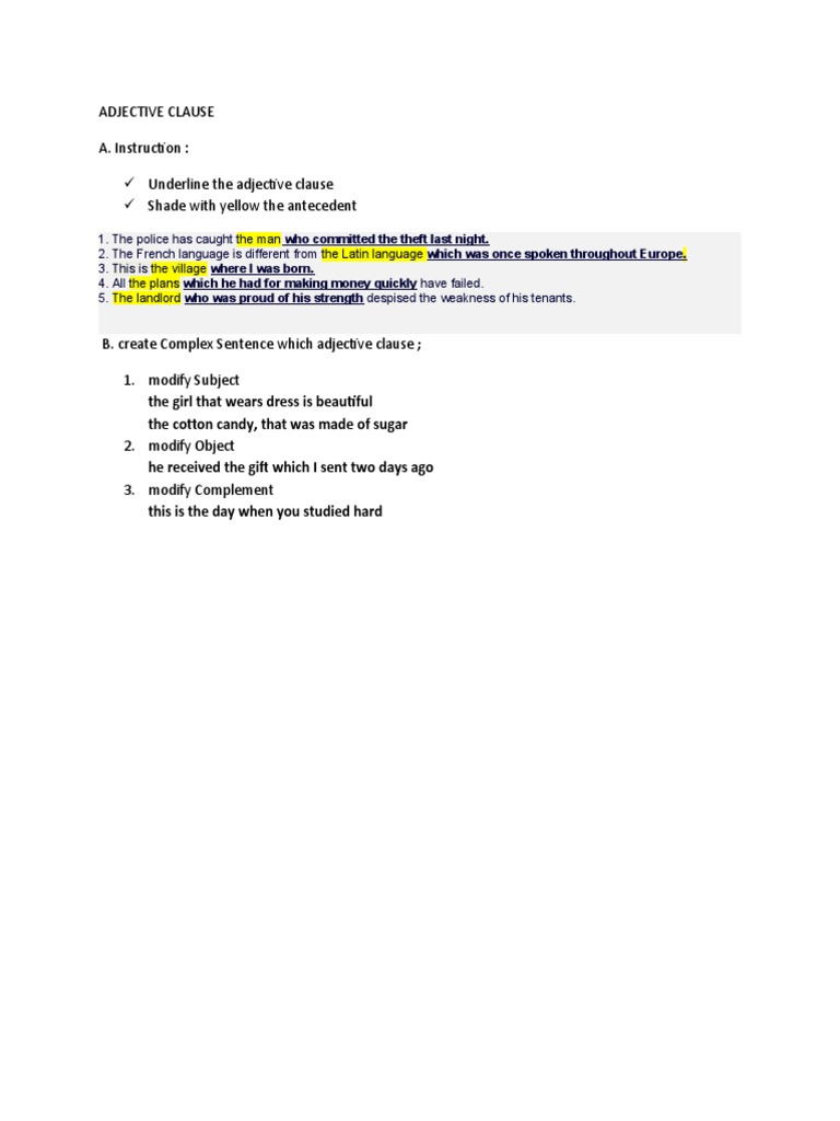 Adjective Clause Exercise | PDF