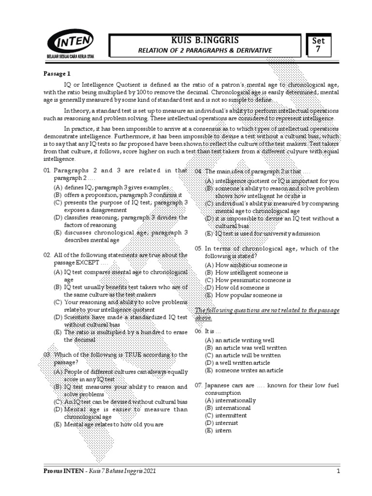 Kuis 7 | PDF | Intelligence Quotient | Intelligence