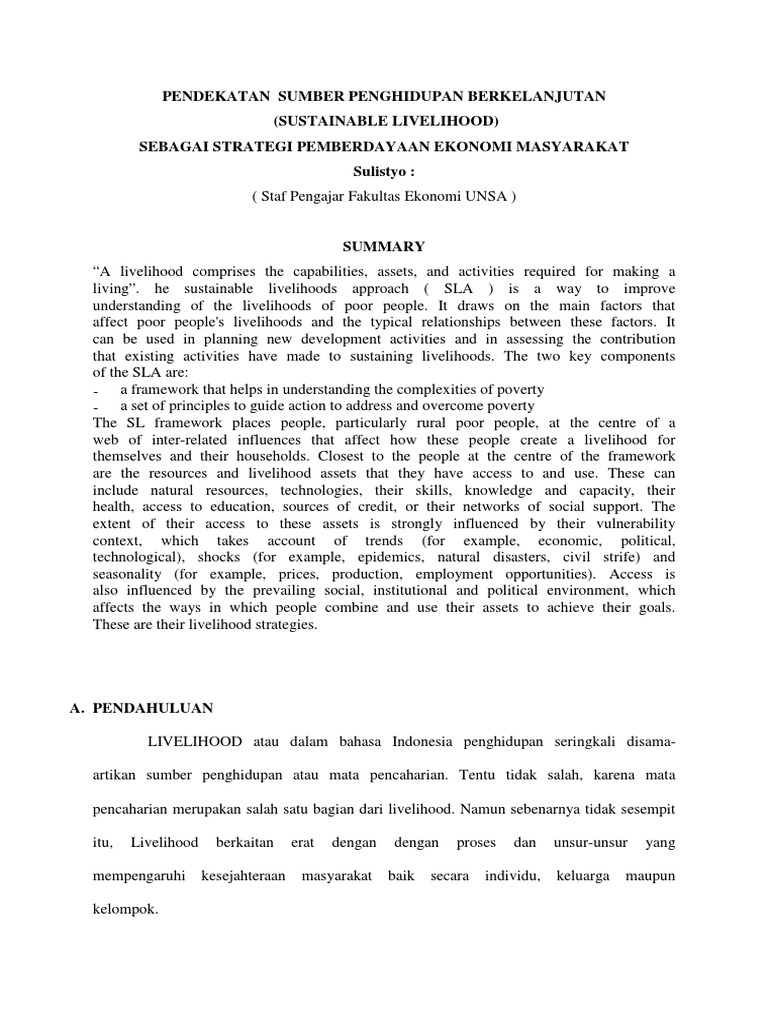 Pendekatan Penghidupan Berkelanjutan | PDF | Poverty | Poverty ...