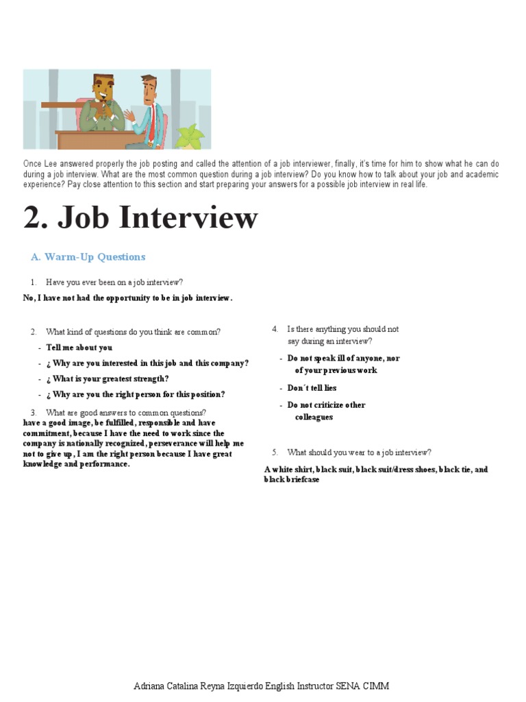 Job Interview: A. Warm-Up Questions | PDF | Job Interview | Learning