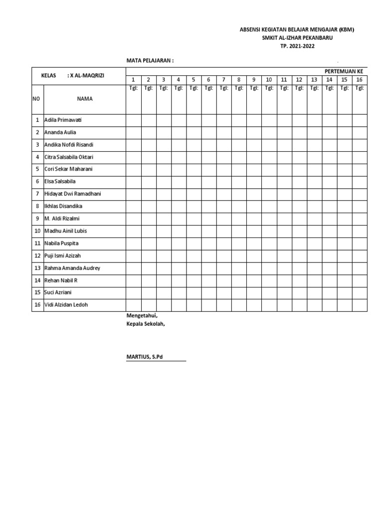 Absensi Siswa Mapel | PDF