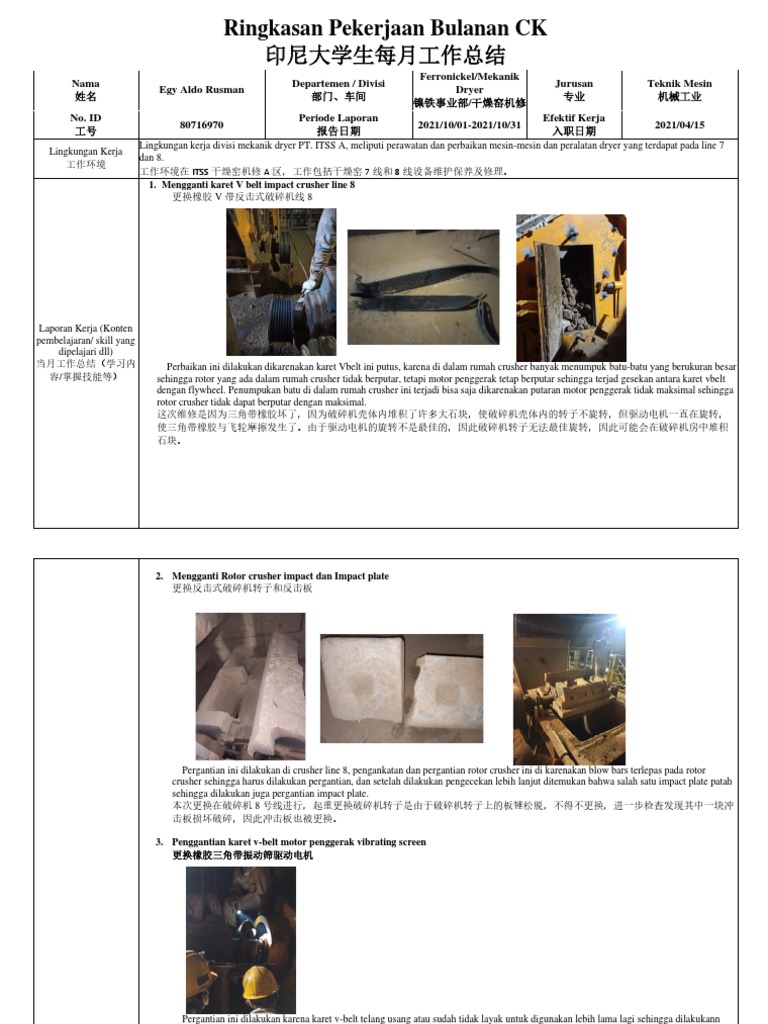 Laporan Oktober Egy Aldo 80716970 Mek Dryer Ferronikel Itss | PDF
