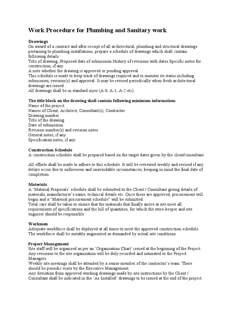 Work Procedure For Plumbing and Sanitary Wor1 | PDF | Pipe (Fluid ...