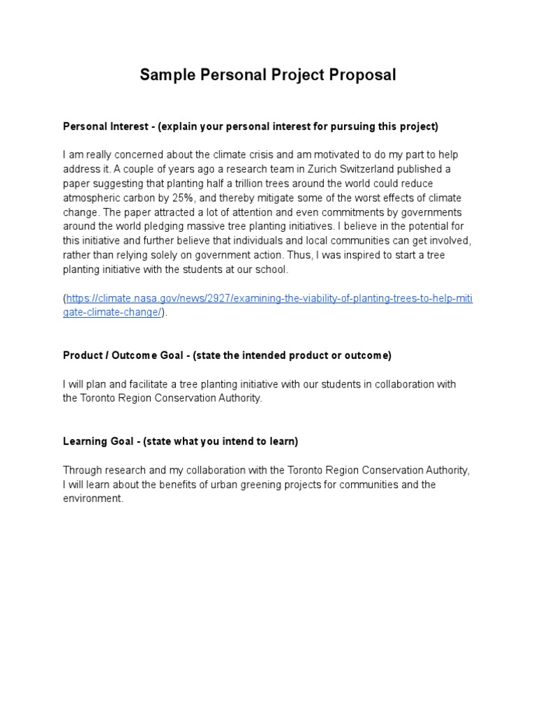 Sample Personal Project Proposal: Personal Interest - (Explain Your ...