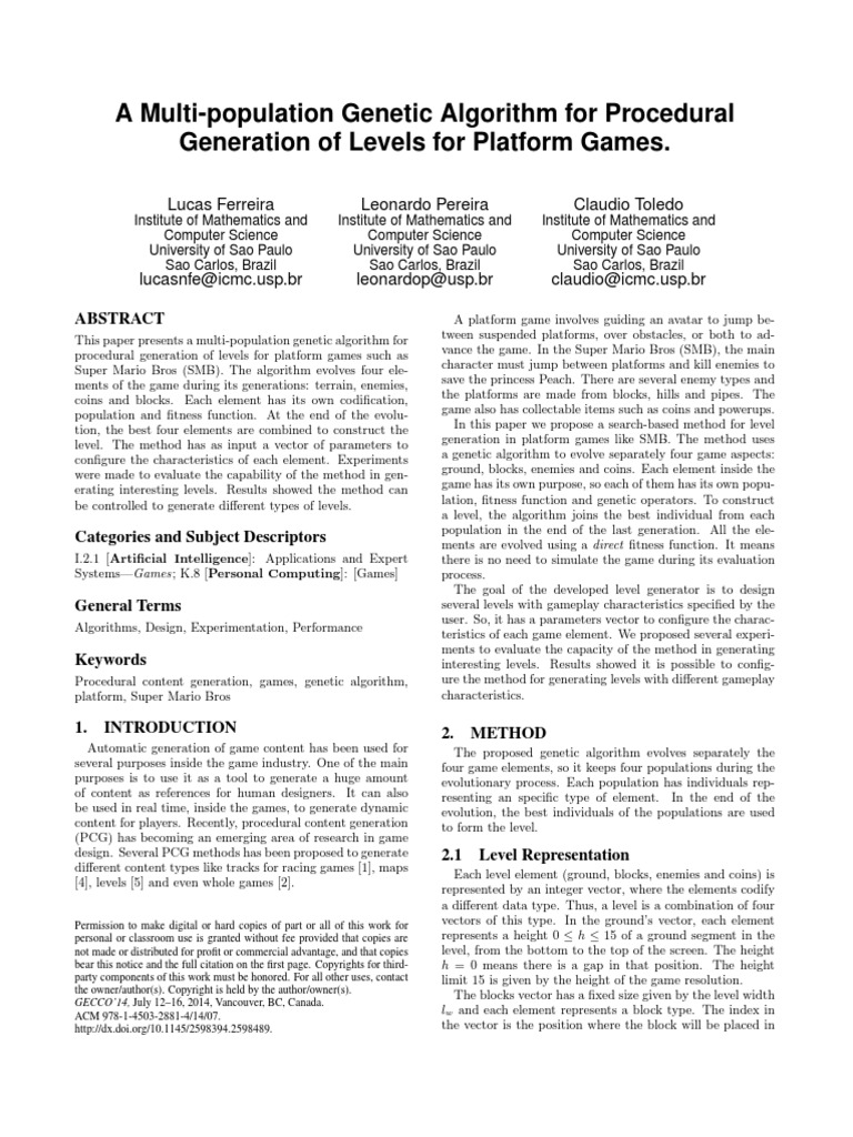 A Multi-Population Genetic Algorithm For Procedural Generation of ...