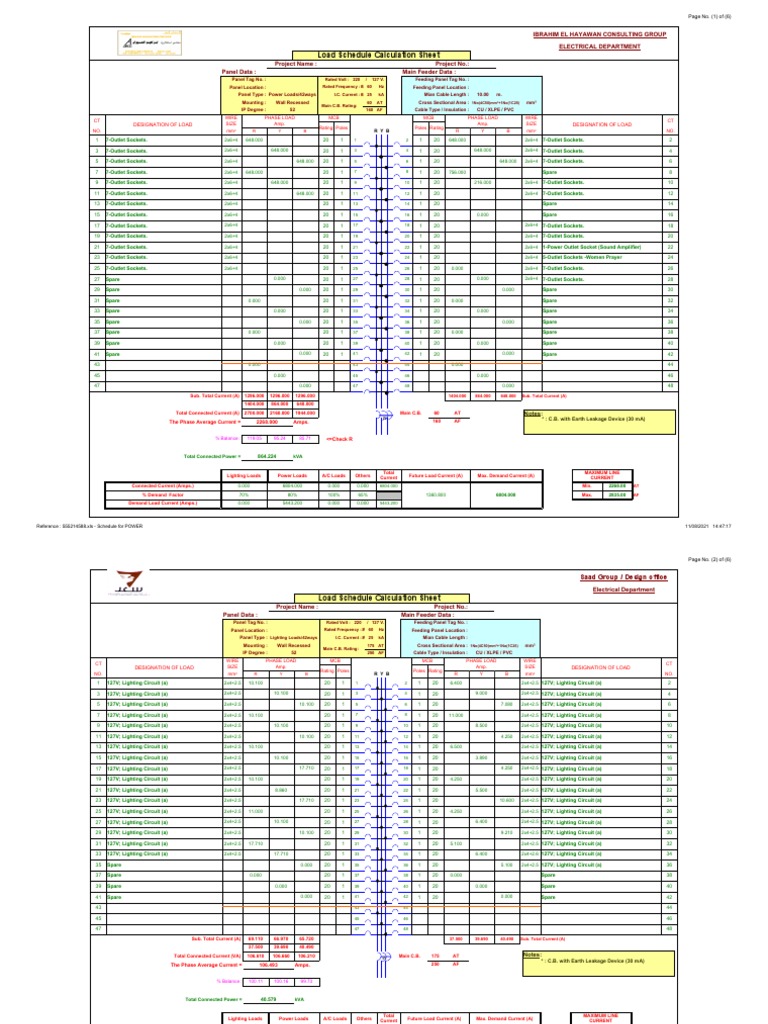 Load Schedule Calculation Sheet | PDF | Insulator (Electricity ...