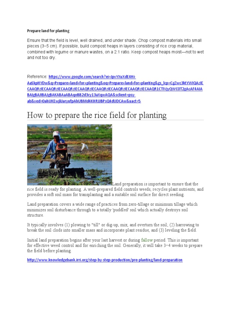 Rice Field Land Preparation Guide | PDF | Tillage | Agriculture