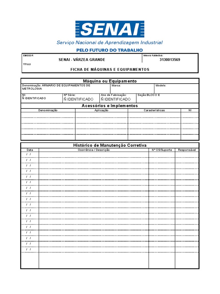 Ficha de Máquinas e Equipamentos | PDF