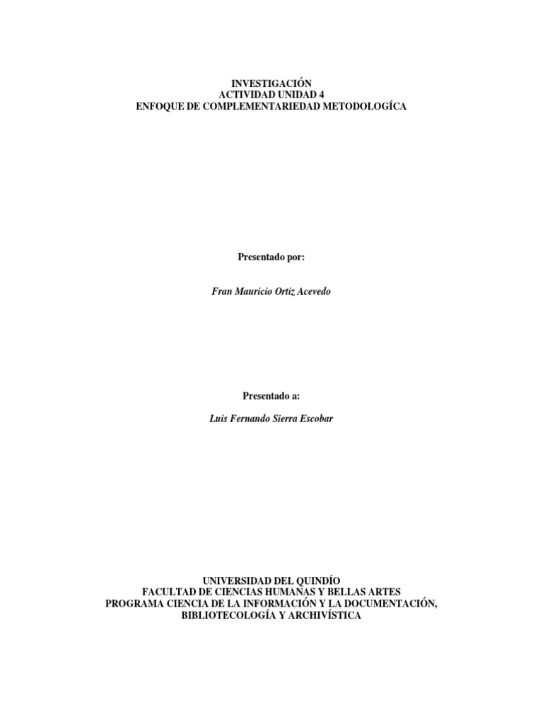 Actividad Unidad 4. Enfoque de Complementariedad Metodologíca | PDF ...