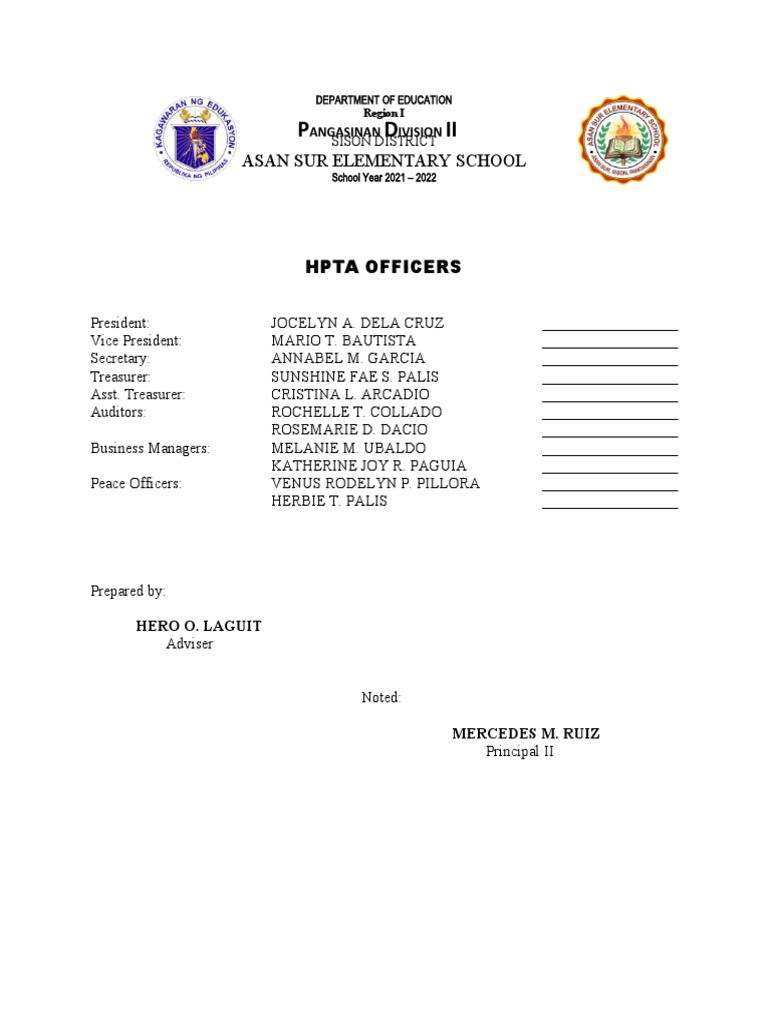 Pta Officers (2021-2022) | PDF