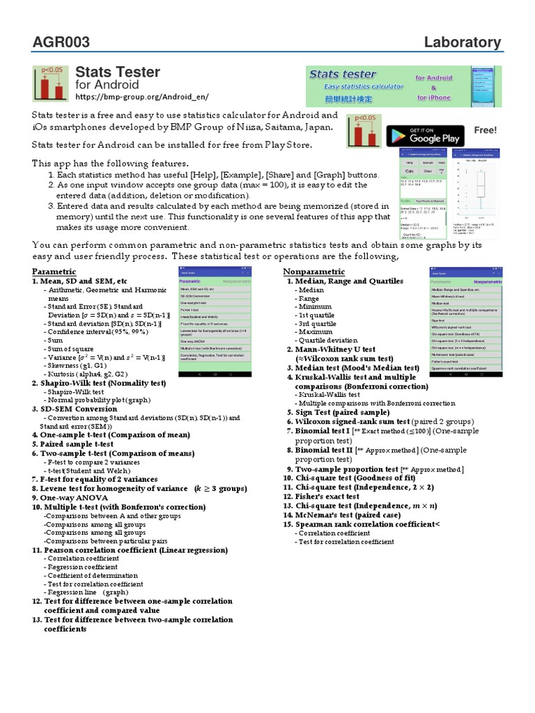 AGR003 Laboratory Stats Tester: For Android | PDF | Standard Deviation ...