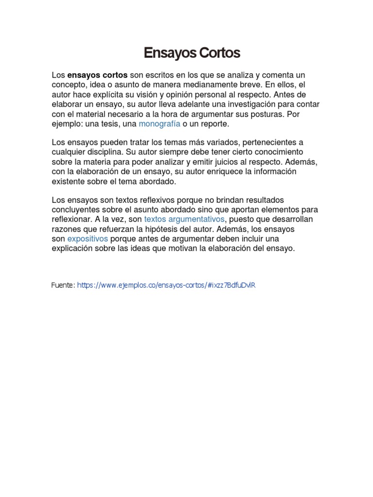Ejemplos De Ensayos Cortos Centro De Recursos Para La Escritura