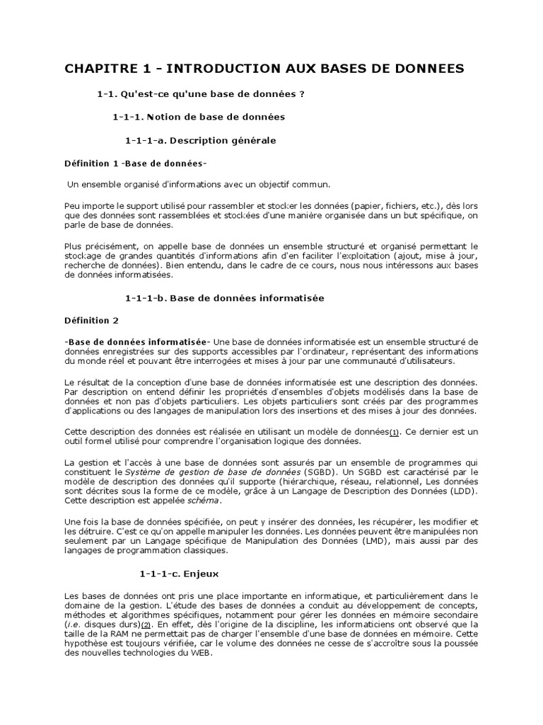 Cours Base de Donnees | PDF | Bases de données | Base de données relationnelle