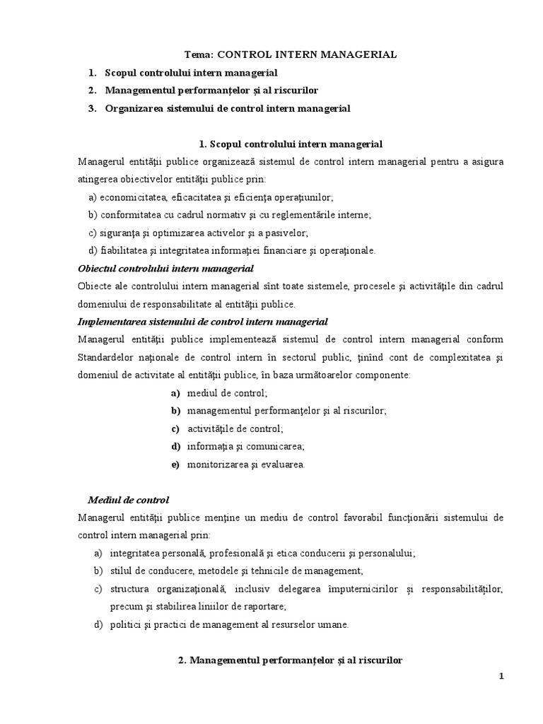Tema Control Intern Managerial | PDF