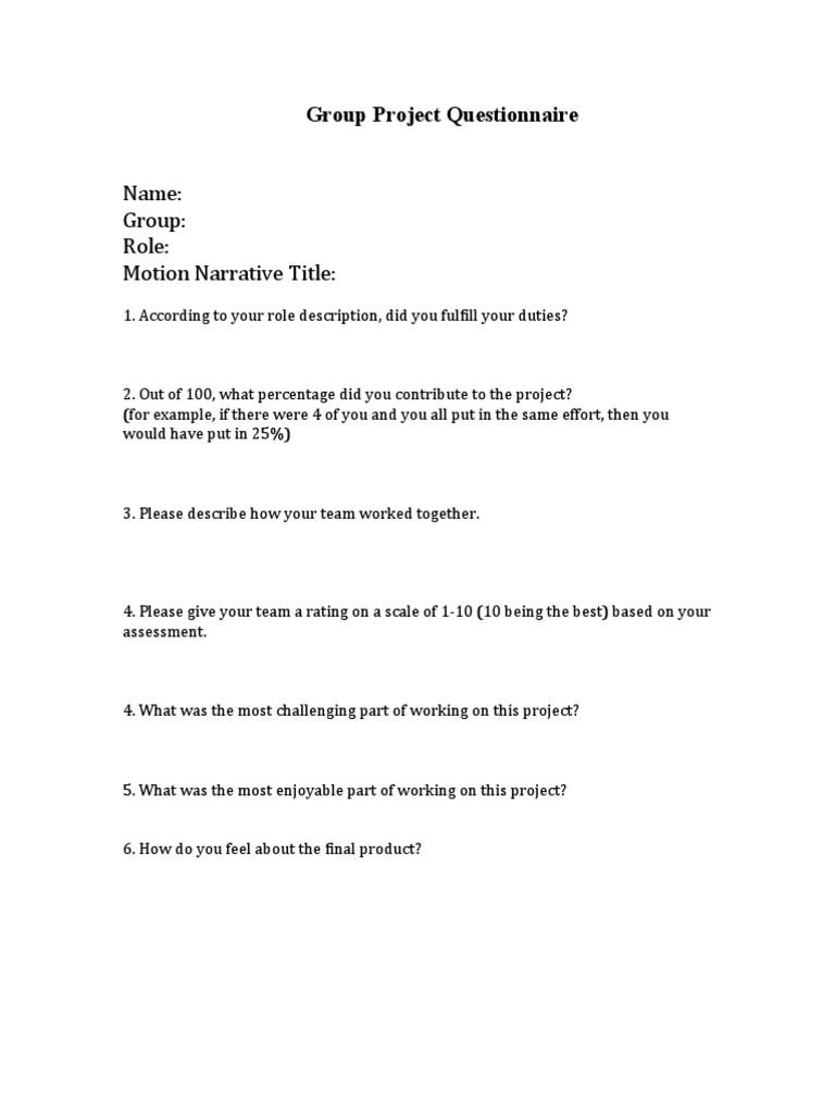 Group Project Questionnaire | PDF